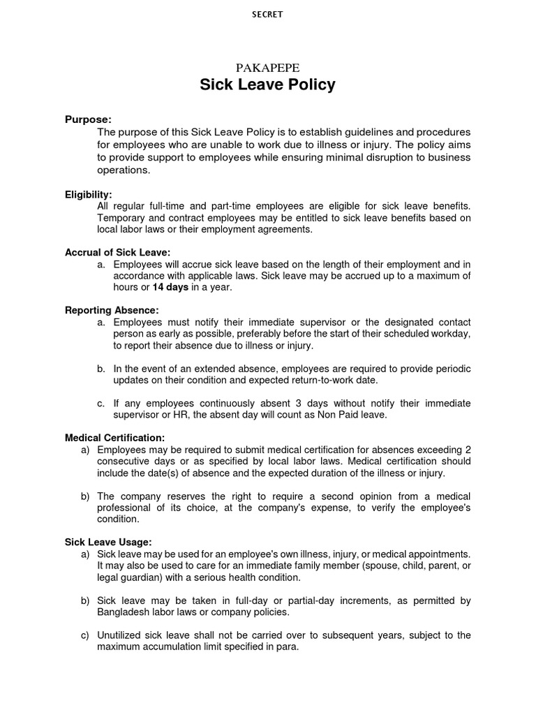 Sick Leave Policy Guidelines | PDF | Business | Law