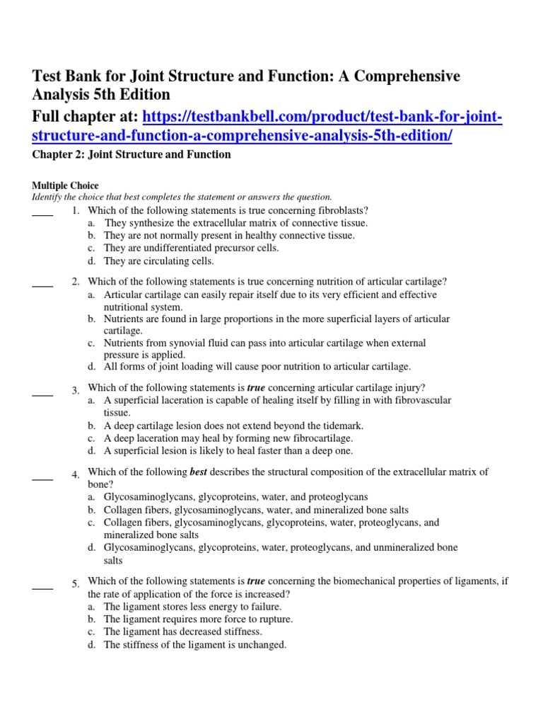 Test Bank For Joint Structure and Function A Comprehensive Analysis 5th ... Test Bank For Joint Structure and Function A Comprehensive Analysis 5th ...