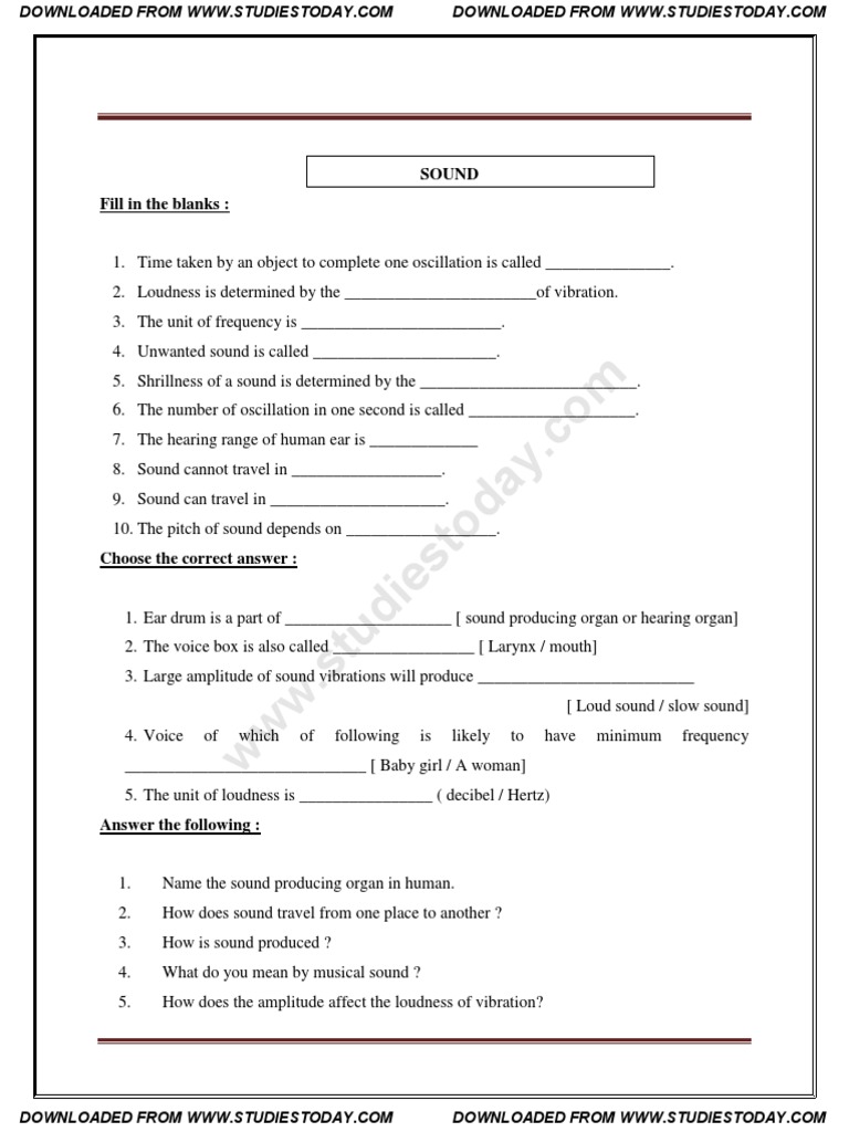 Class 8 Science Worksheet - Sound Part A | PDF | Sound | Oscillation