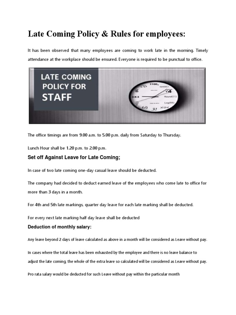 Late Coming Policy | PDF
