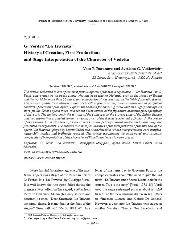 G Verdis La Traviata History of Creation First Productions and Stage Interpretation of The ...