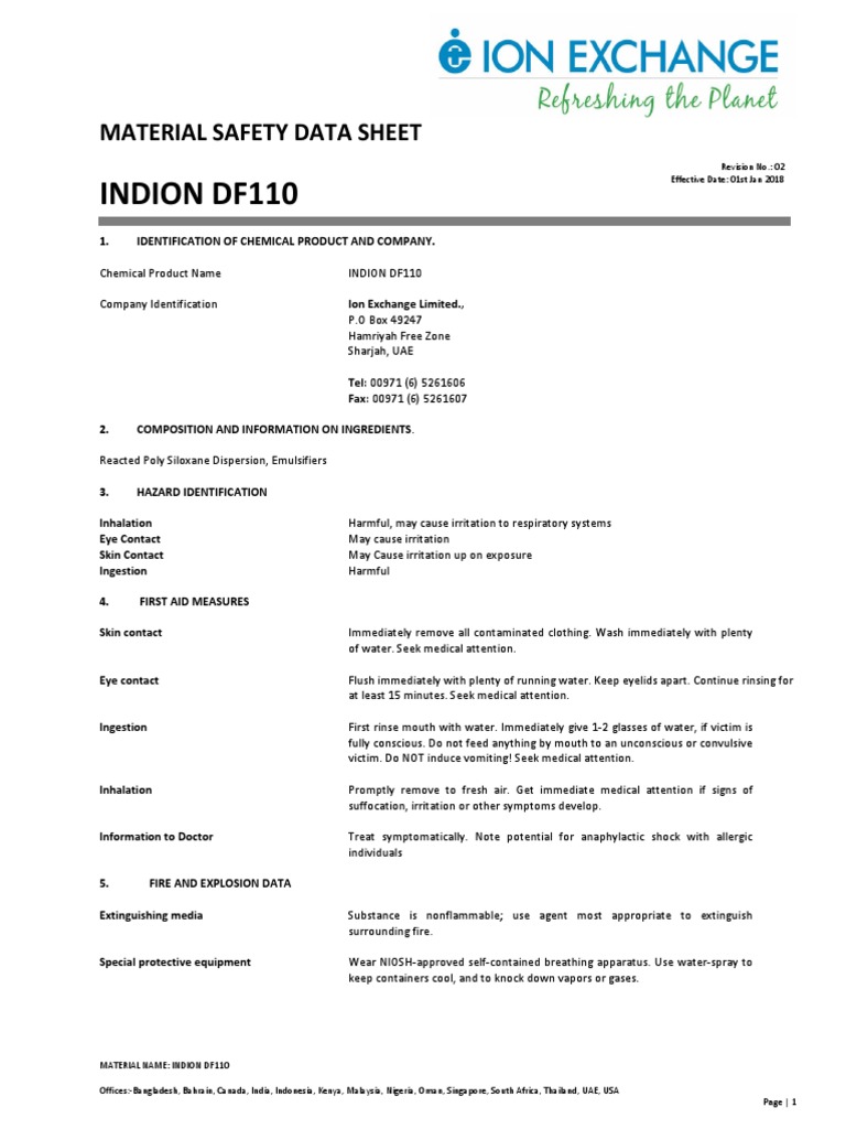 MSDS DF110 | PDF | Personal Protective Equipment | Chemistry