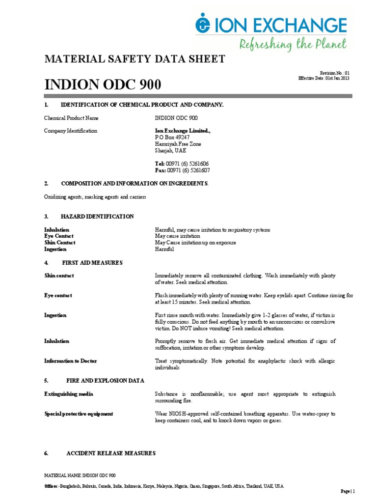 MSDS Odc 900 | PDF | Personal Protective Equipment | Chemistry