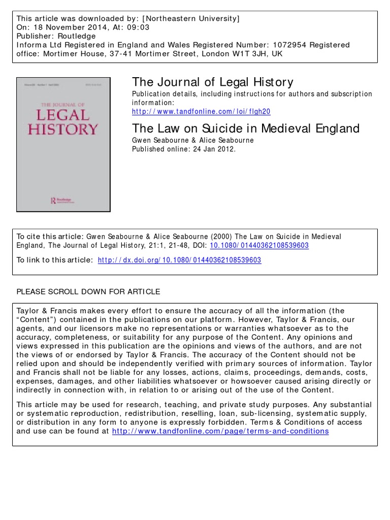The Law on Suicide in Medieval England | PDF