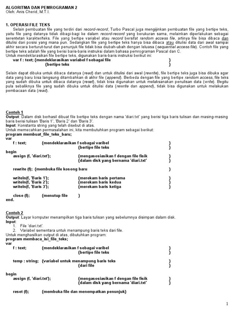 Operasi File Teks dalam Turbo Pascal | PDF | Komputer