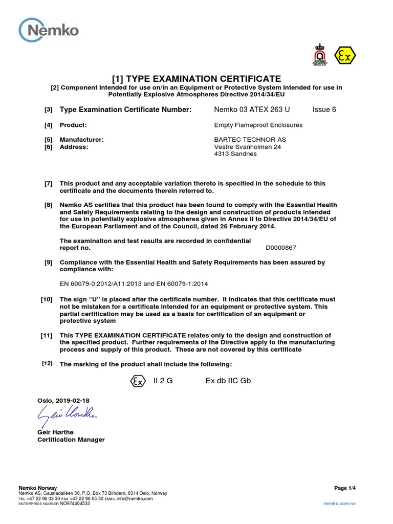 EN Nemko 03 ATEX 263 U | PDF