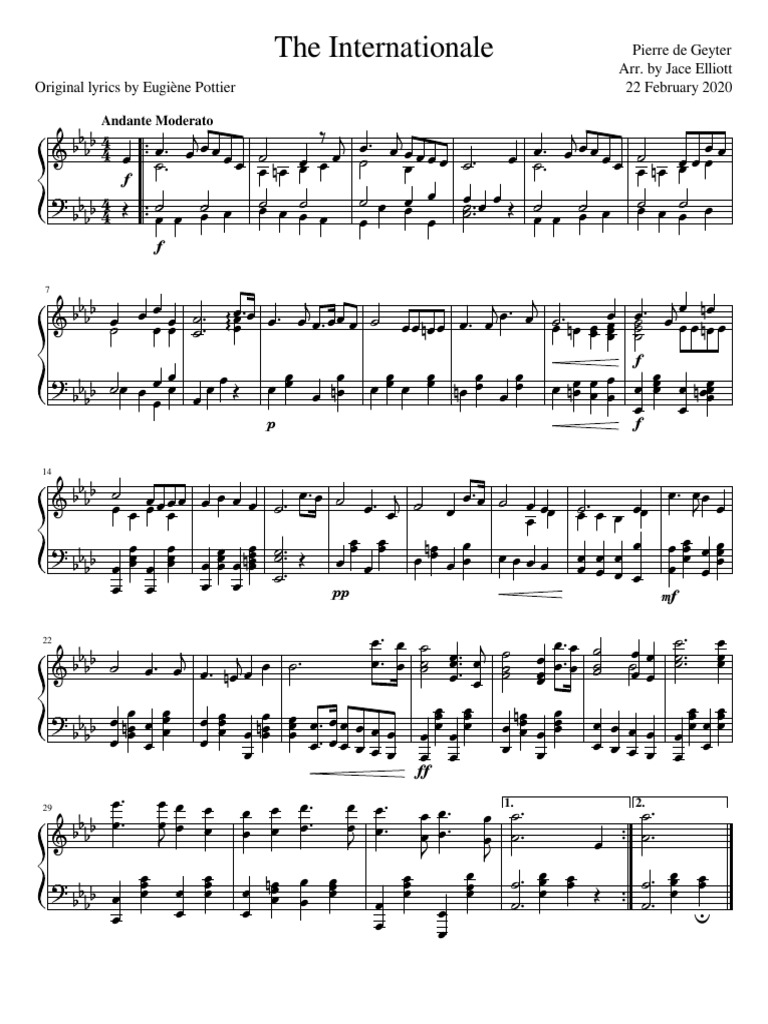 The Internationale For Solo Piano | PDF