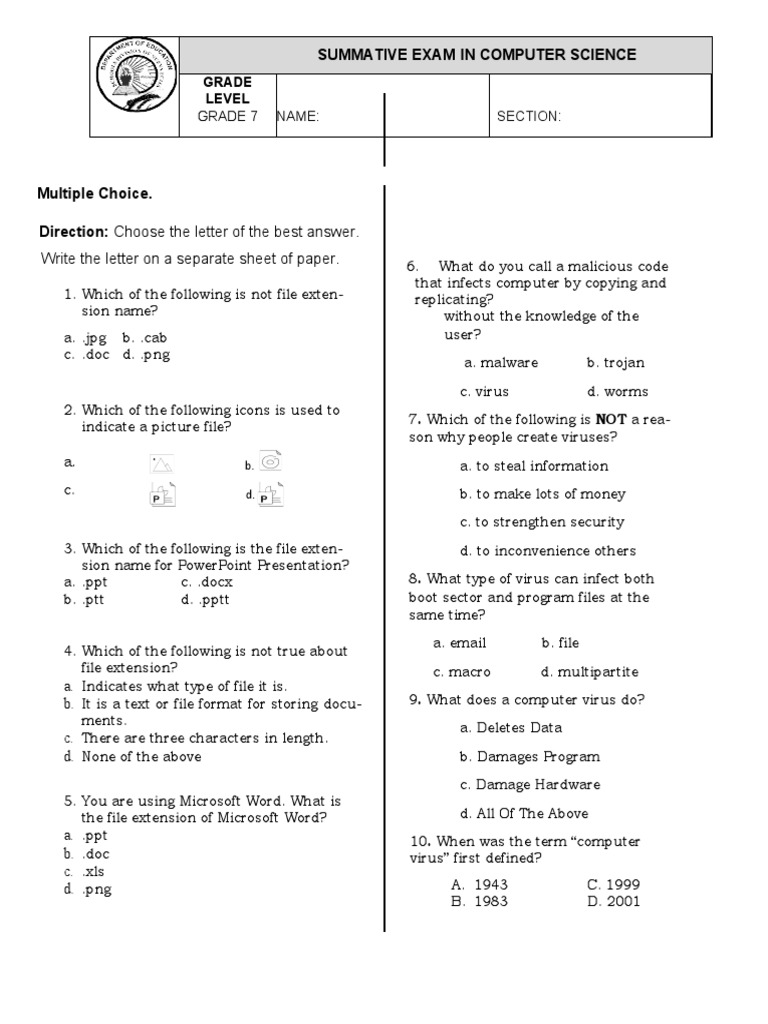 Comsci Summative Q1 Pdf Computer Virus Malware