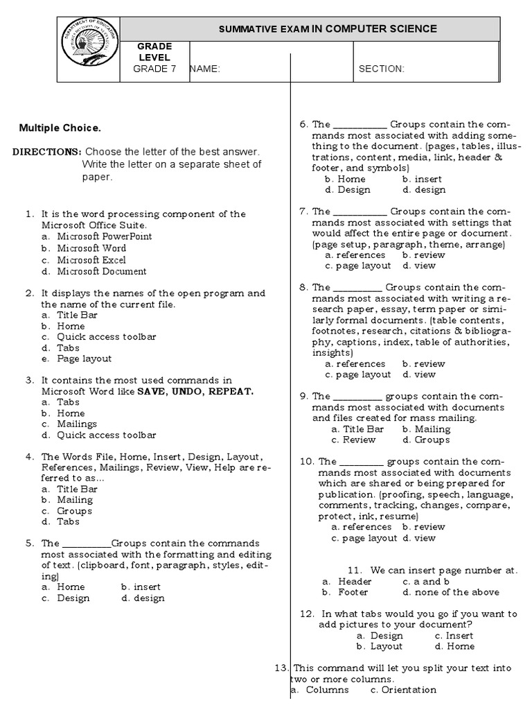 Comsci Summative Q2 | PDF | Computer Virus | Microsoft Word