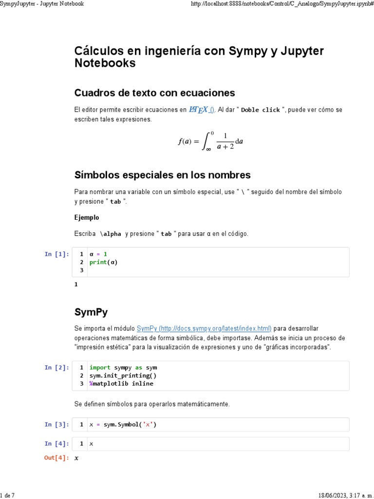 Cálculos Simbólicos con SymPy y Jupyter | PDF