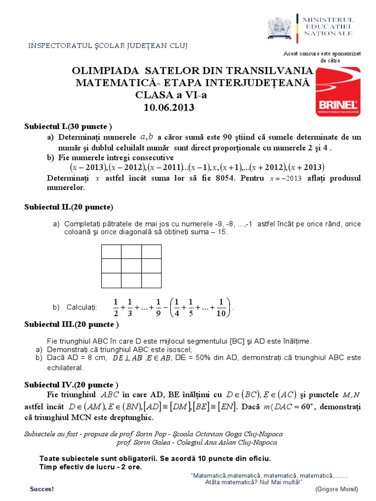 Subiect Clasa 6 Etapa Interjudeteana 2013 | PDF