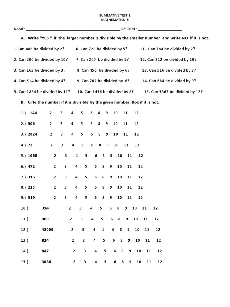 Summative Test 1 | PDF | Mathematics