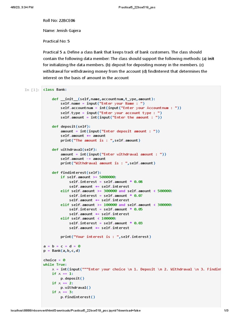 Practical5 22bce506 Psc Pdf Computer Science Object Oriented Programming