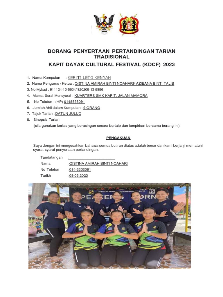Borang Penyertaan Pertandingan Tarian | PDF