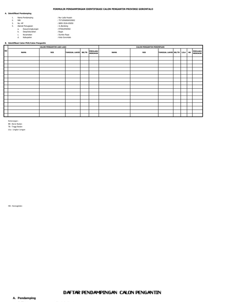 Form Pendampingan Catin | PDF