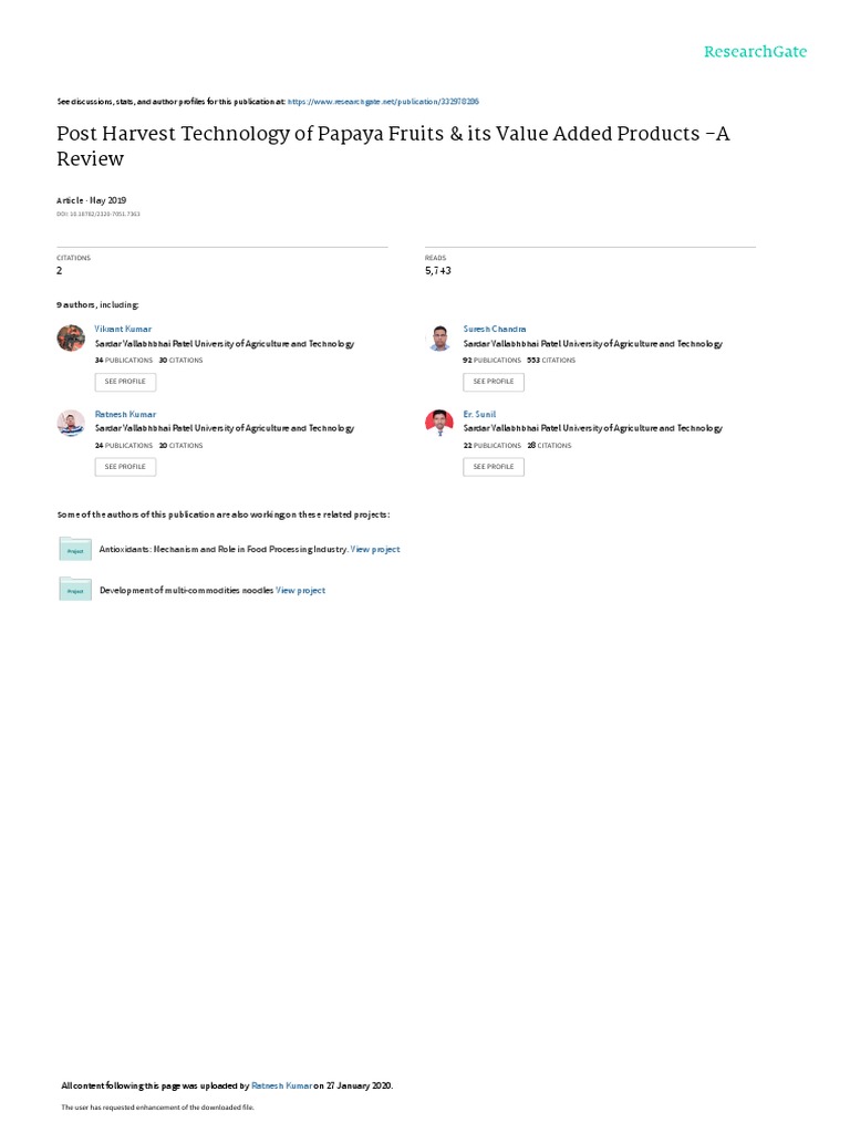 Post Harvest Technologyof Papaya Fruitsits Value Added | PDF | Food ...