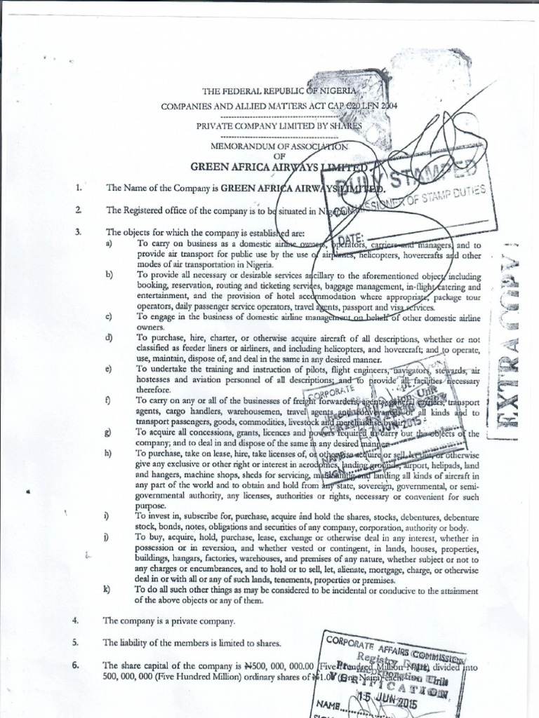 GAA Articles of Incorporation and Memorandum of Association | PDF