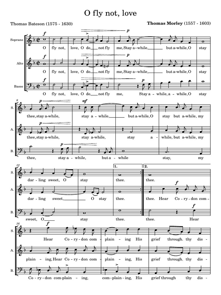 Morley TH O Fly Not Love SAB | PDF | Choral Music