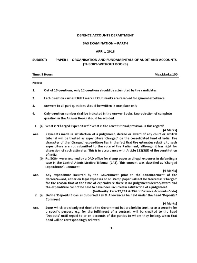 SAS Exam Paper I: Audit Fundamentals | PDF | Audit | Expense
