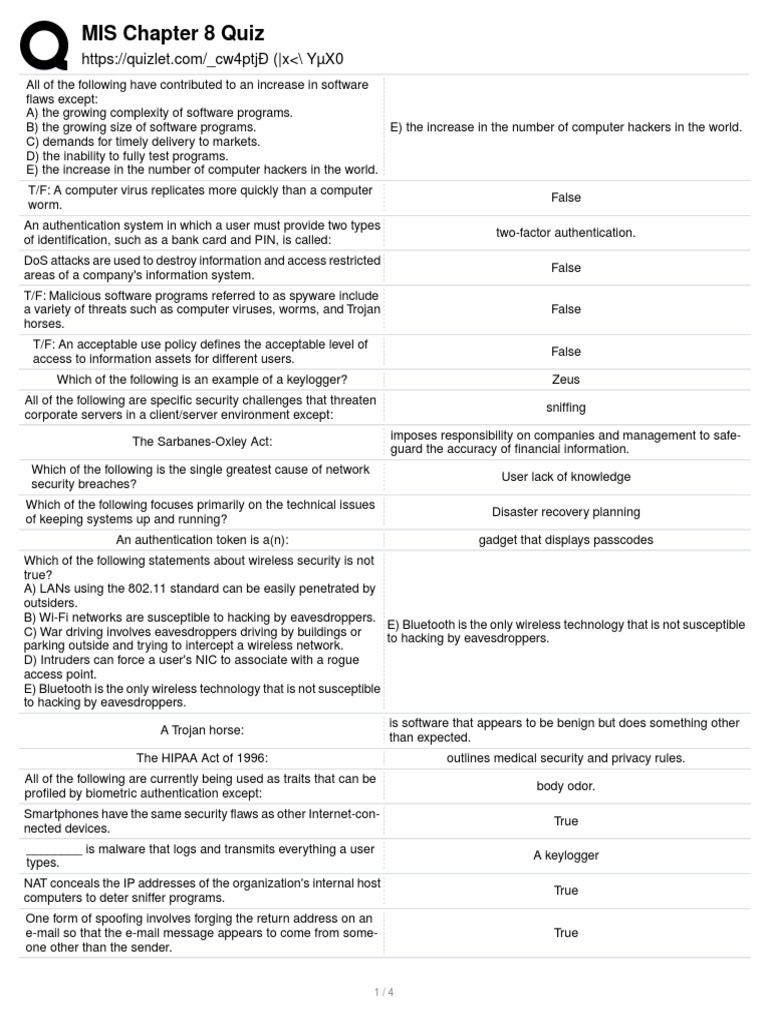 MIS Chapter 8 Quiz | PDF