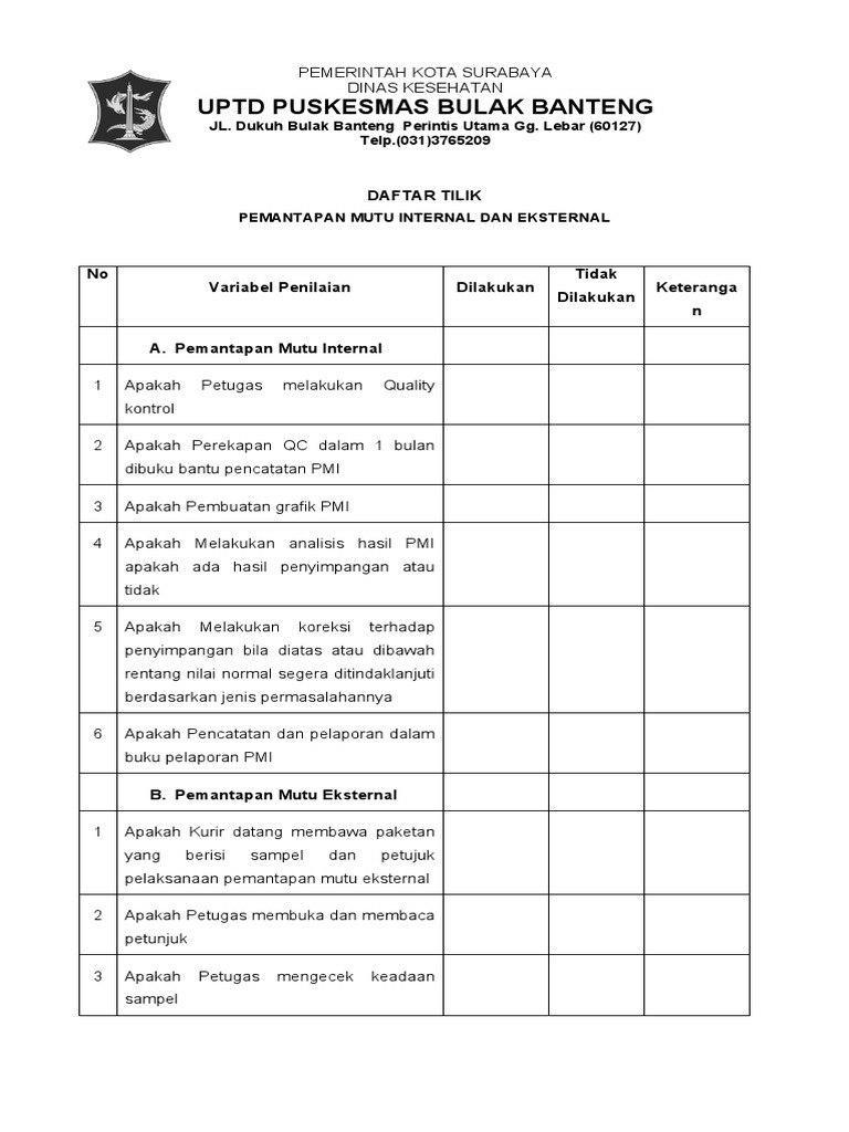 Daftar Tilik Mutu Kesehatan | PDF