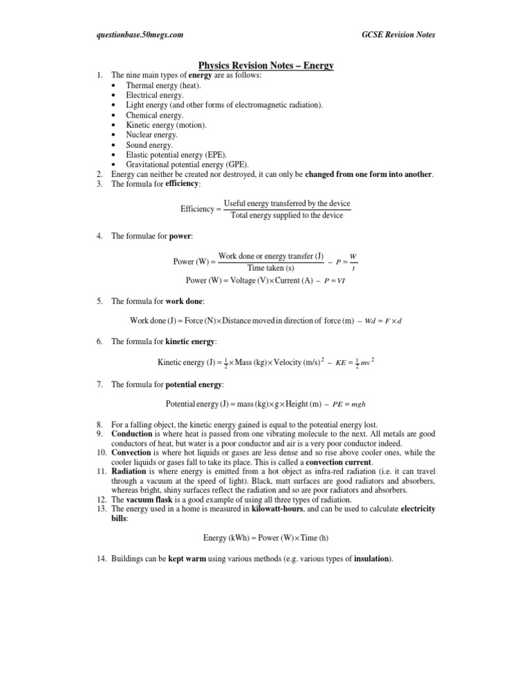GCSE Physics Energy Revision Notes | PDF | Science & Mathematics