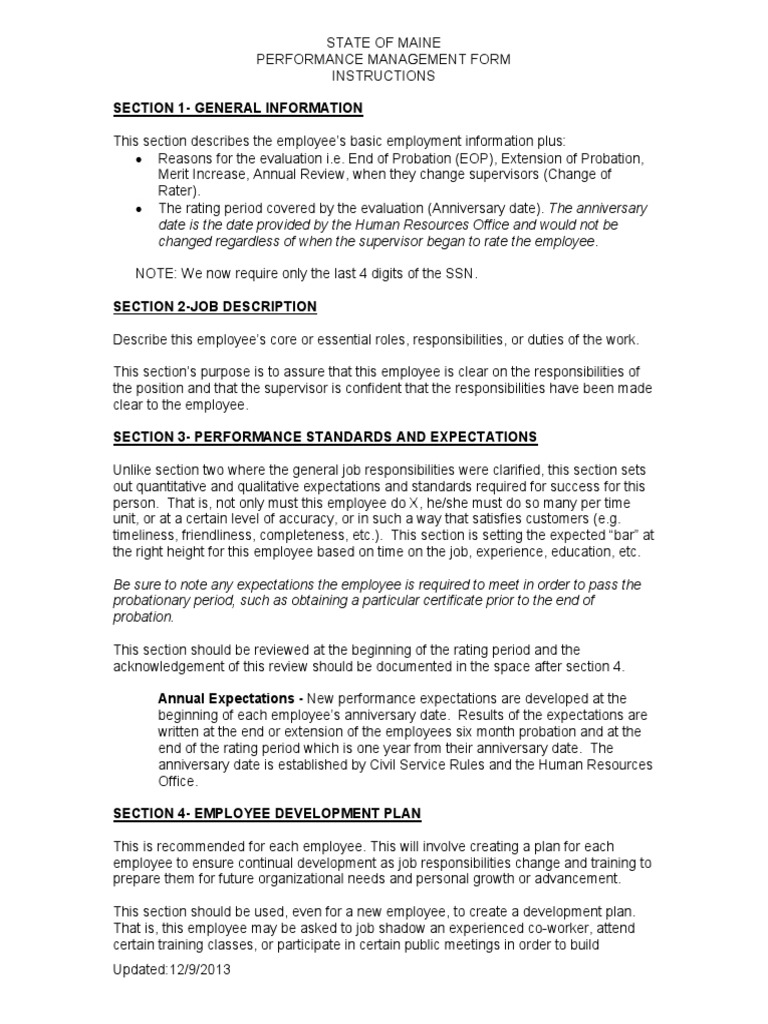 PERFORMANCE MANAGEMENT FORM INSTRUCTIONS | PDF | Employment ...