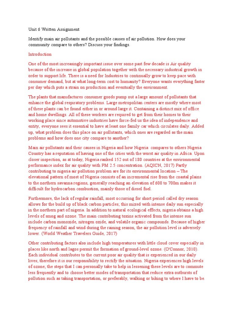 ENVS 1301 Unit 6 Written Assignment | PDF | Air Pollution | Ozone