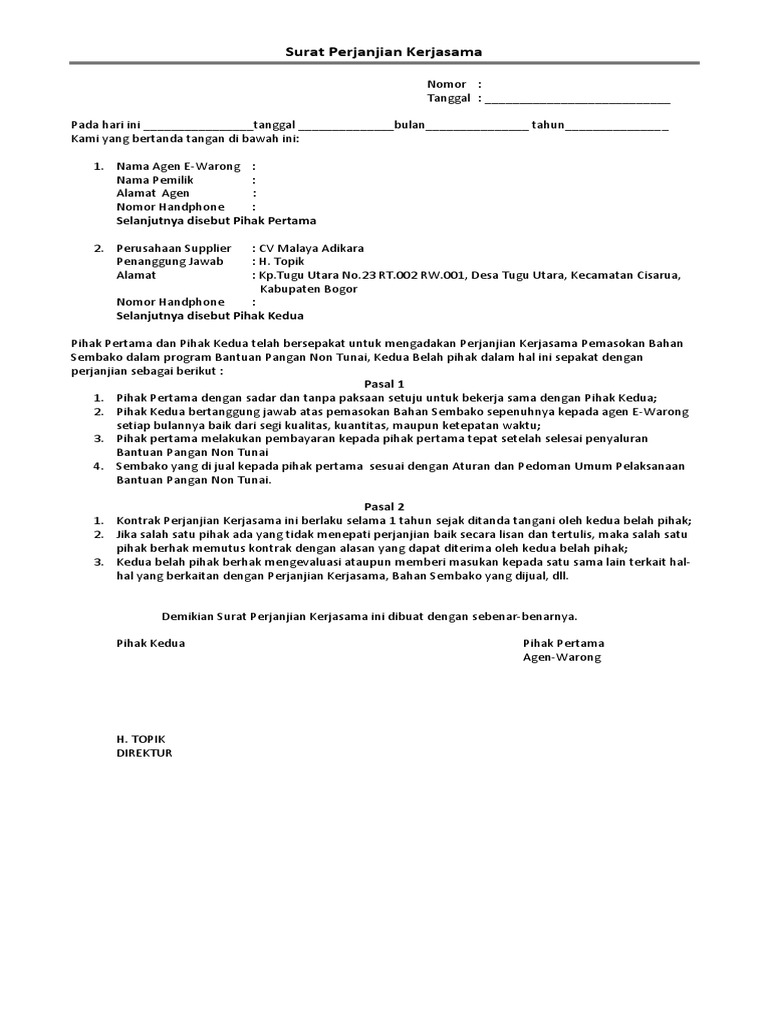 Draft Kontrak Kerjasama | PDF