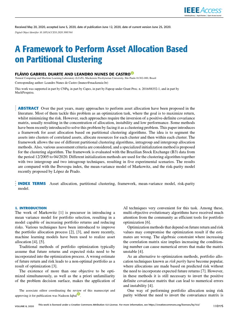A Framework To Perform Asset Allocation Based On Partitional Clustering Pdf