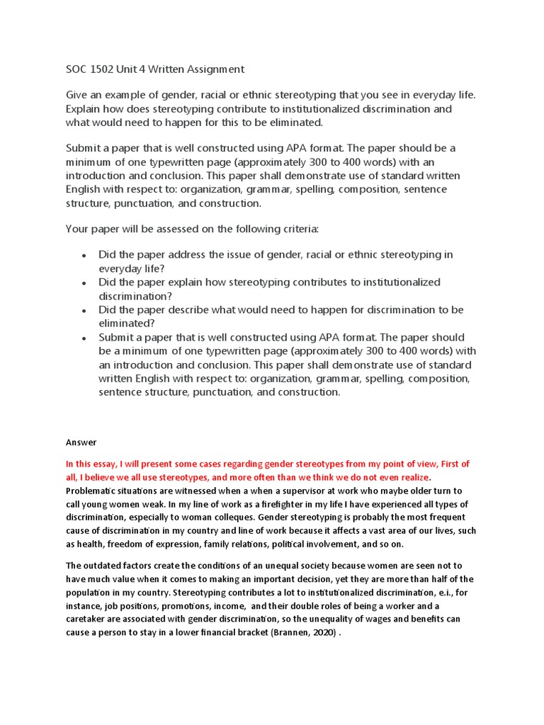SOC 1502 Unit 4 Written Assignment | PDF | Gender Studies | Gender ...