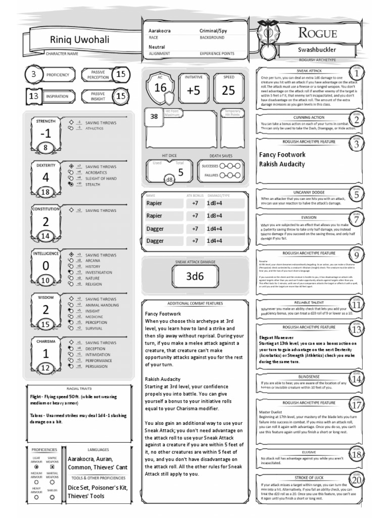 Riniq Character Sheet | PDF