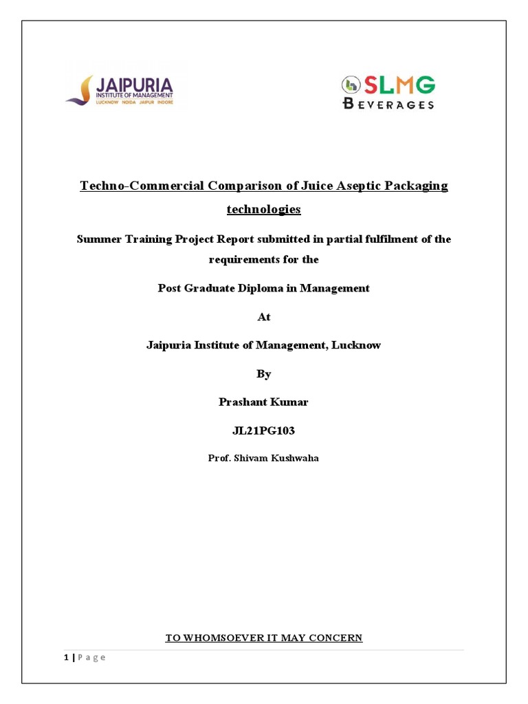 Sip Report | PDF | Sterilization (Microbiology) | Pepsi Co