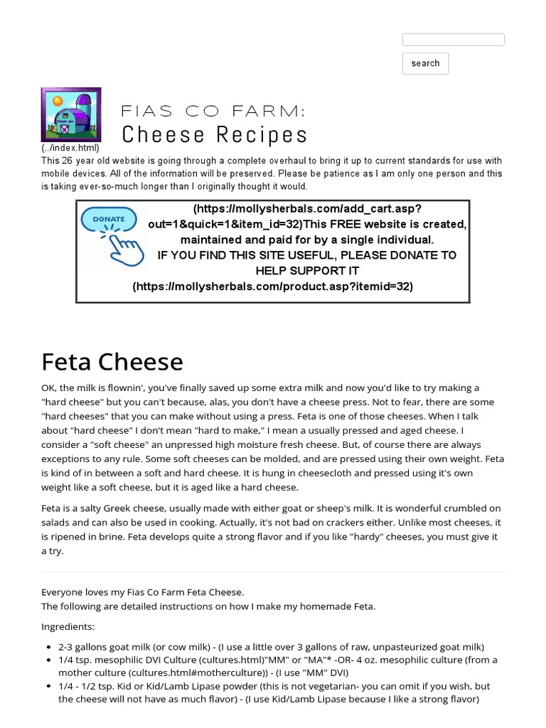 Fias Co Farm - Cheesemaking - Feta Cheese | PDF | Cheese | Food And Drug Administration
