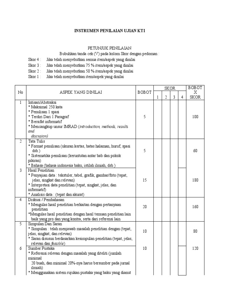 Instrumen Penilaian Ujian Kti | PDF