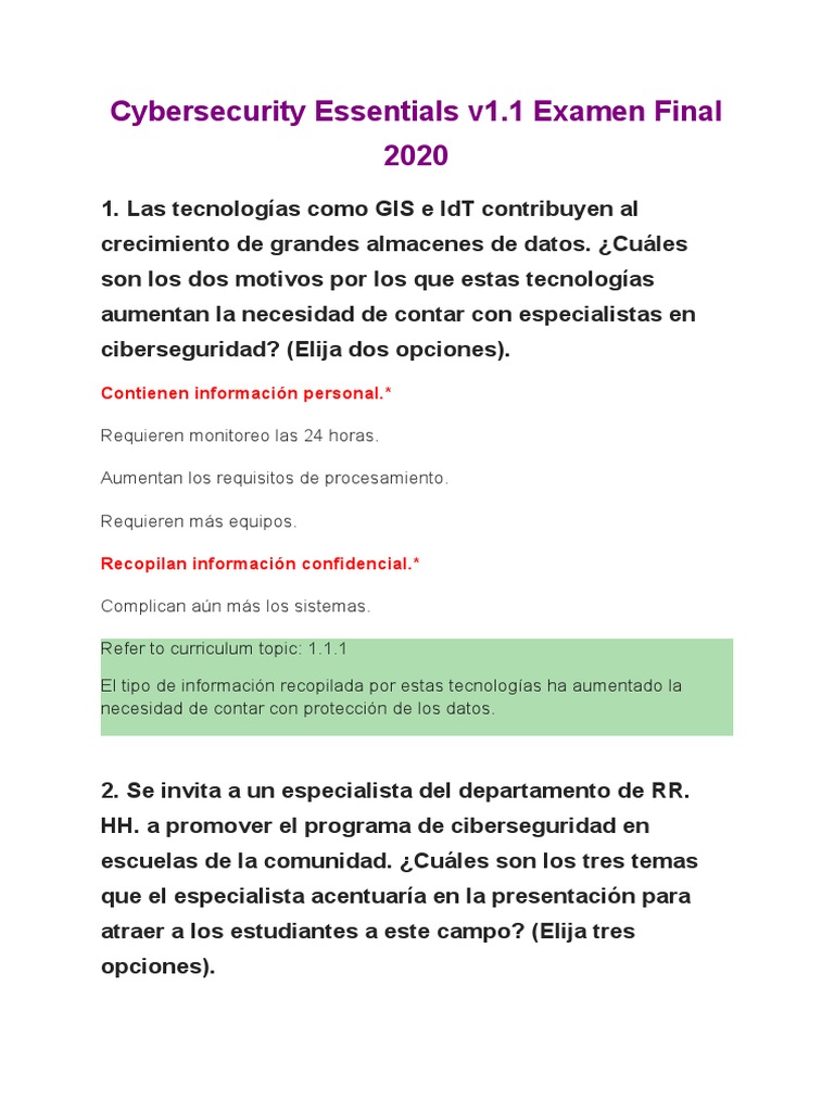 Cybersecurity Exam Final 2020 | PDF | Computers