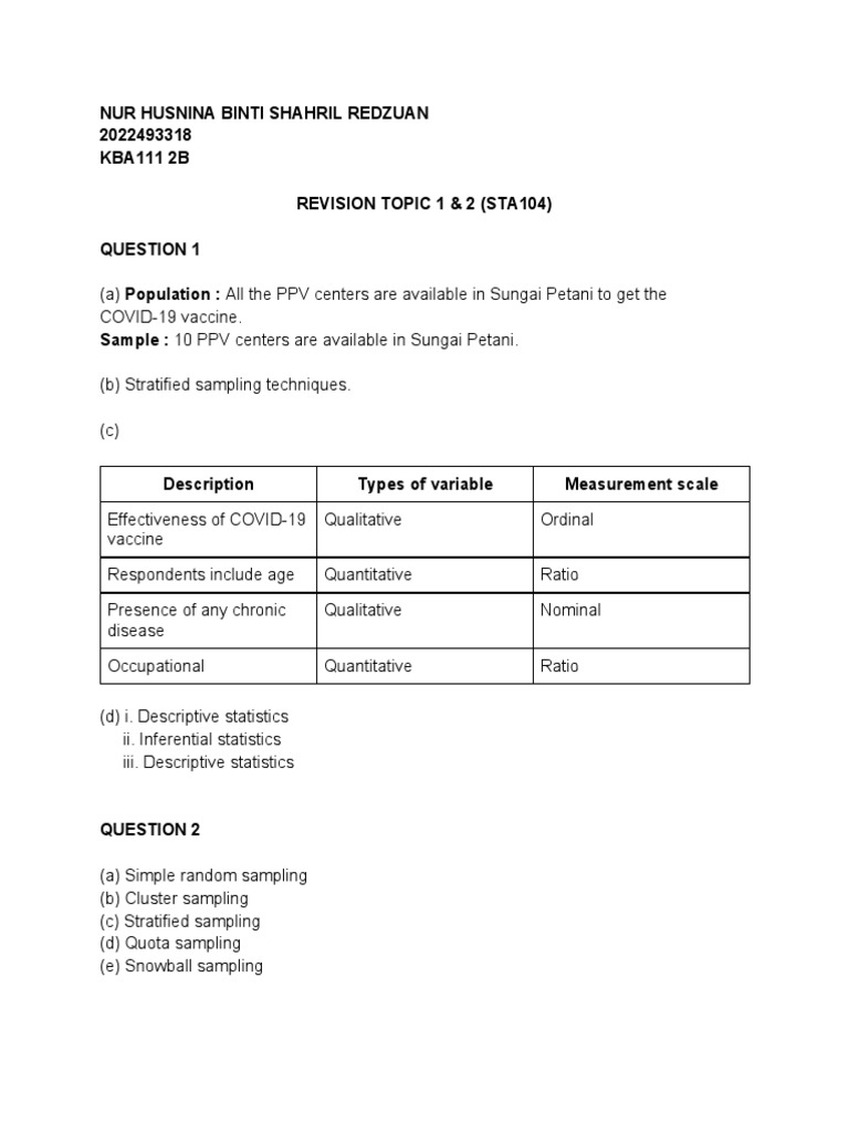 Sta104 Revision | PDF | Sampling (Statistics) | Statistics