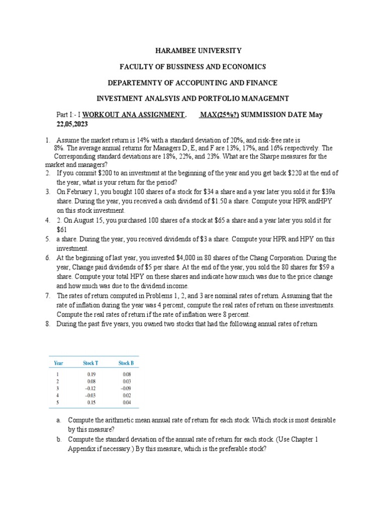 Investment Analysis and Portfolio MGT Worksheet and Work Sheet | PDF ...