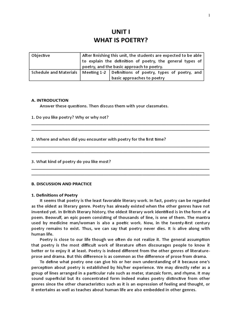 Unit I What Is Poetry | PDF | Poetry | Lyric Poetry