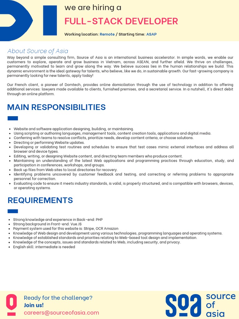 SOA JD - Full-Stack Developer (PHP + Vuejs) | PDF SOA JD - Full-Stack Developer (PHP + Vuejs) | PDF