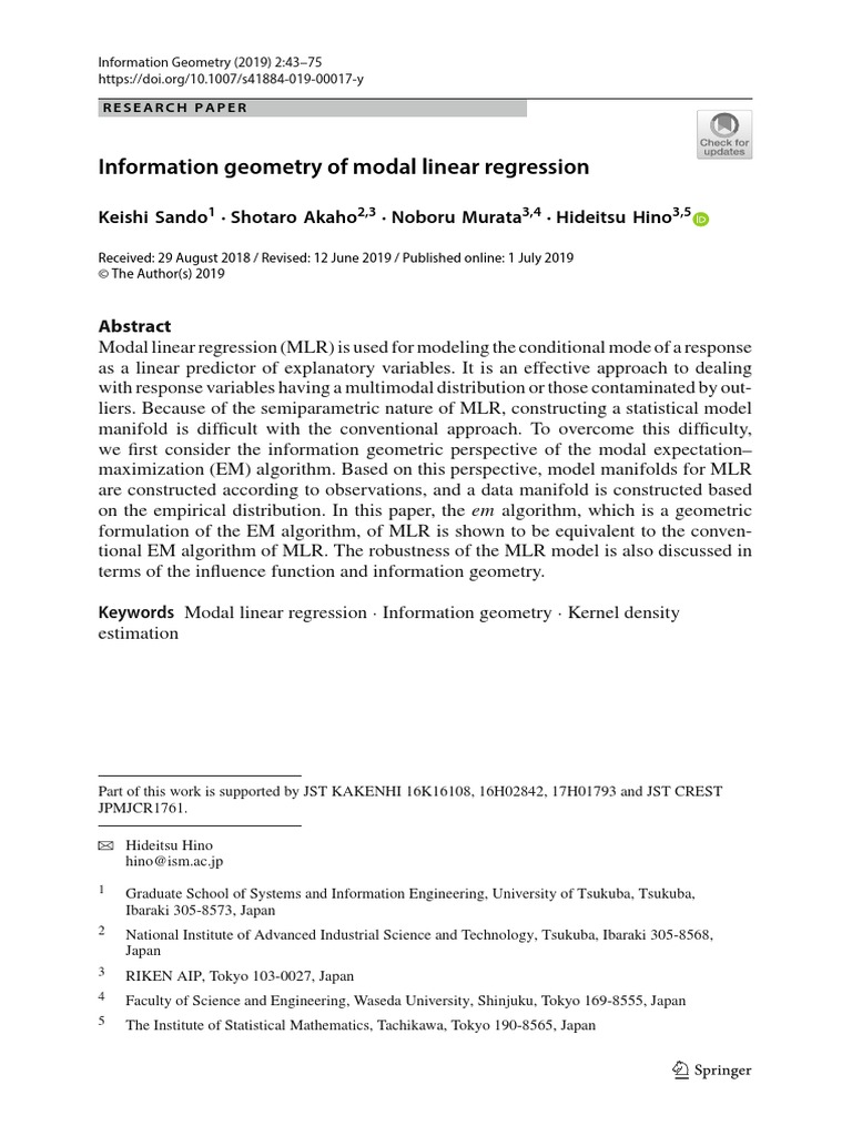 Information Geometry Mode Regression | PDF | Robust Statistics | Linear ... Information Geometry Mode Regression | PDF | Robust Statistics | Linear ...