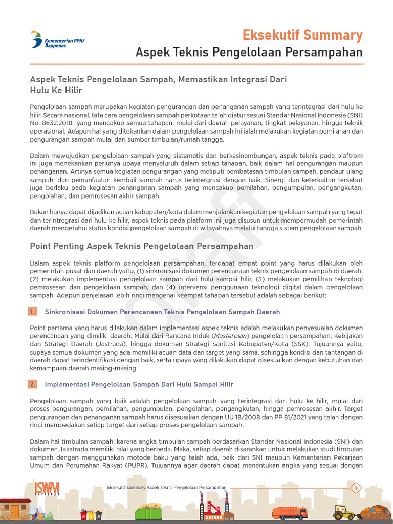 426 372 Outline Exsum Aspek Teknis Pengelolaan Persampahan PDF | PDF ...