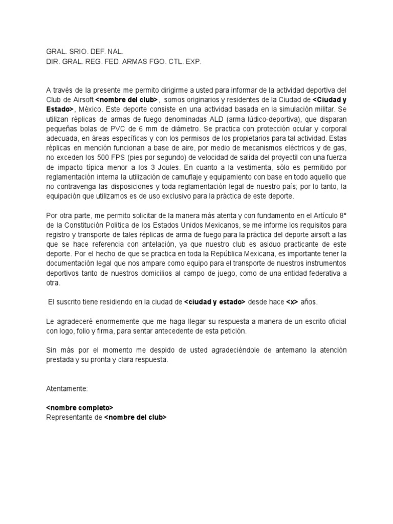 Plantilla de Solicitud Oficio SEDENA | PDF