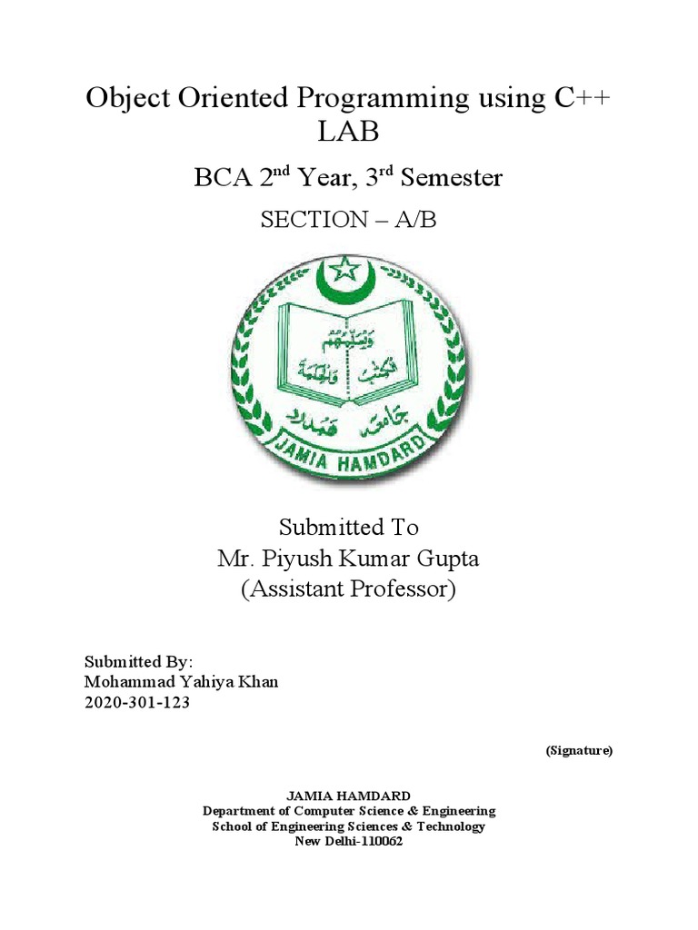 B086 Mohd Shifan - Front Page and Prog List of C++ Lab | PDF | Constructor (Object Oriented ...