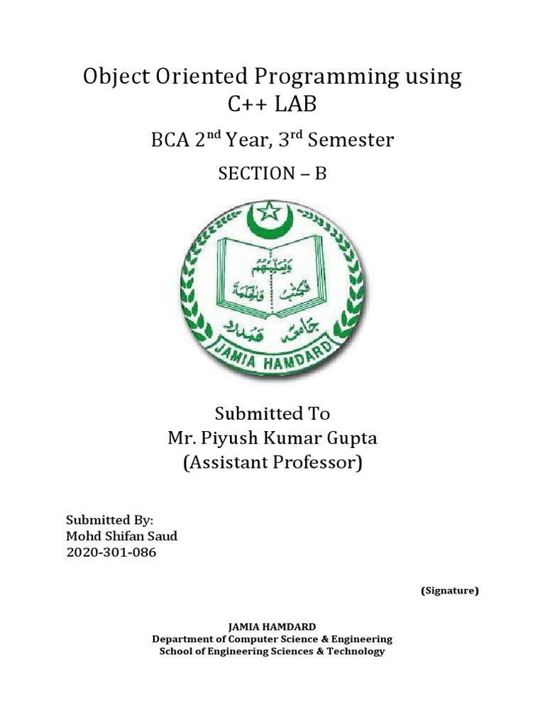 B086 Mohd Shifan - Front Page and Prog List of C++ Lab | PDF | Complex Number | Constructor ...