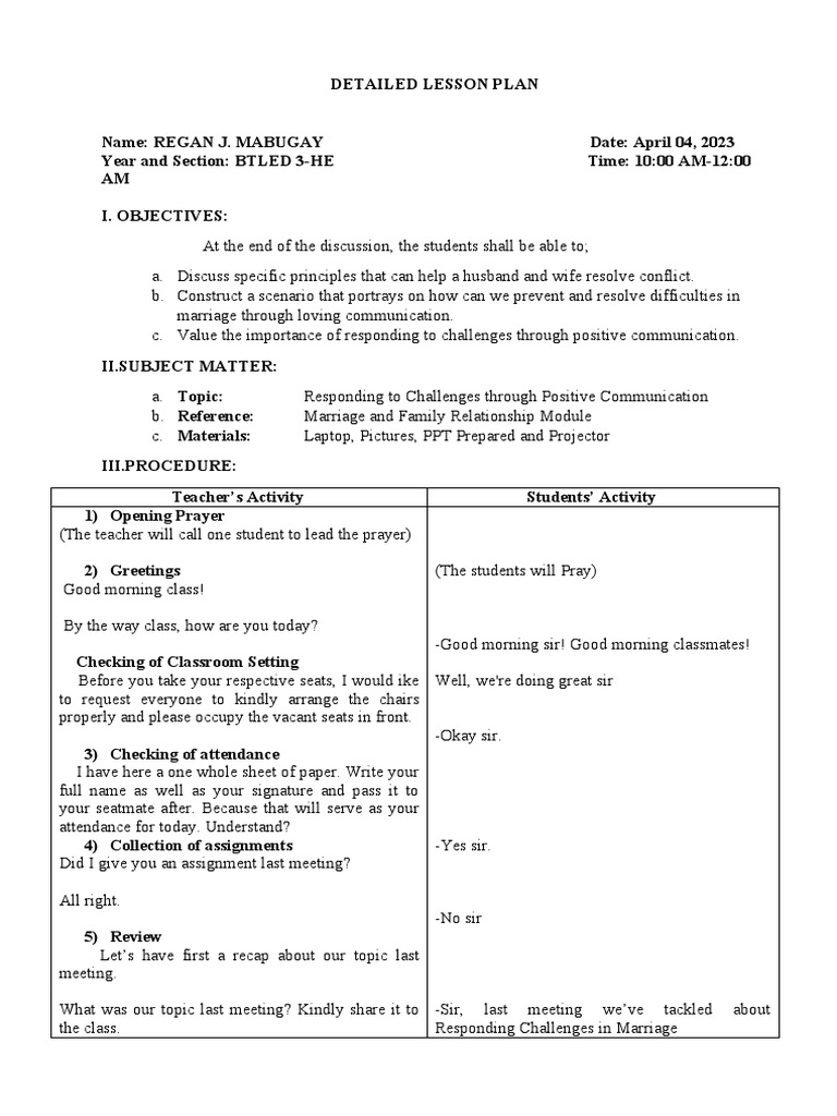 Lesson Plan in Marriage | PDF | Marriage | Communication