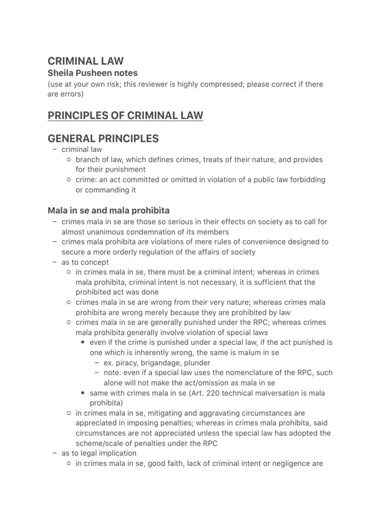 Principles of Criminal Law Overview | PDF | Crimes | Crime & Violence