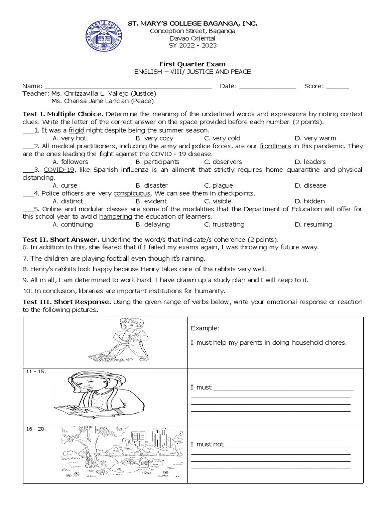 English 8 First Quarter Exam Guide | PDF