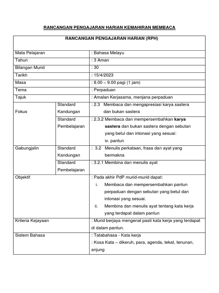 K2 RPH Kemahiran Membaca | PDF