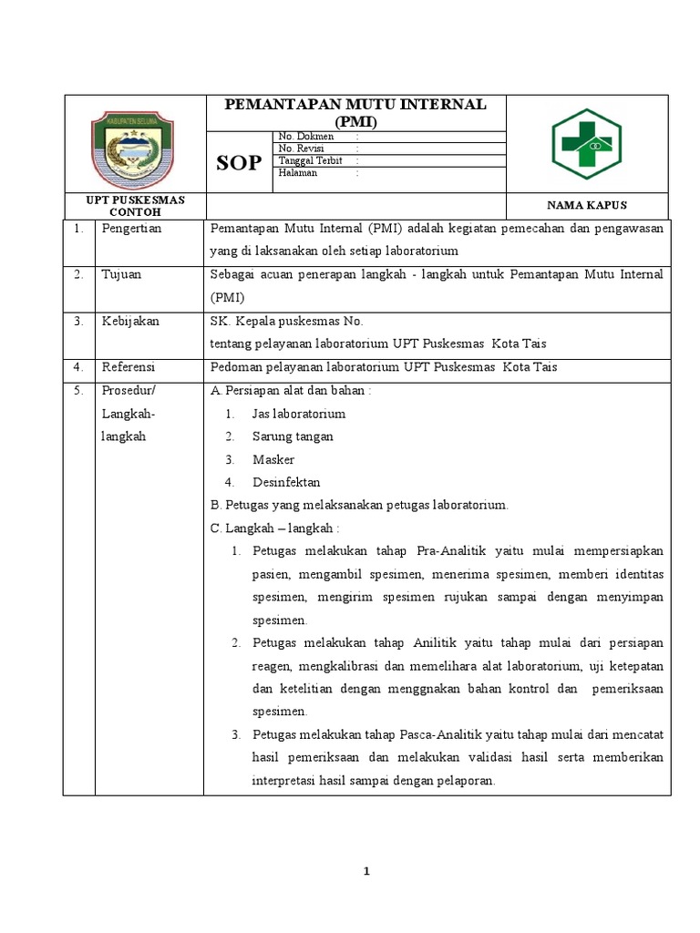Sop Pemantapan Mutu Internal Pmi & Pme | PDF